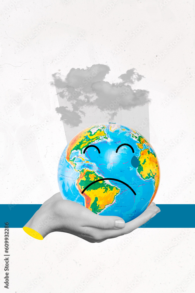 Rising temperature unhappy emoji cartoon planet earth depression hand ...