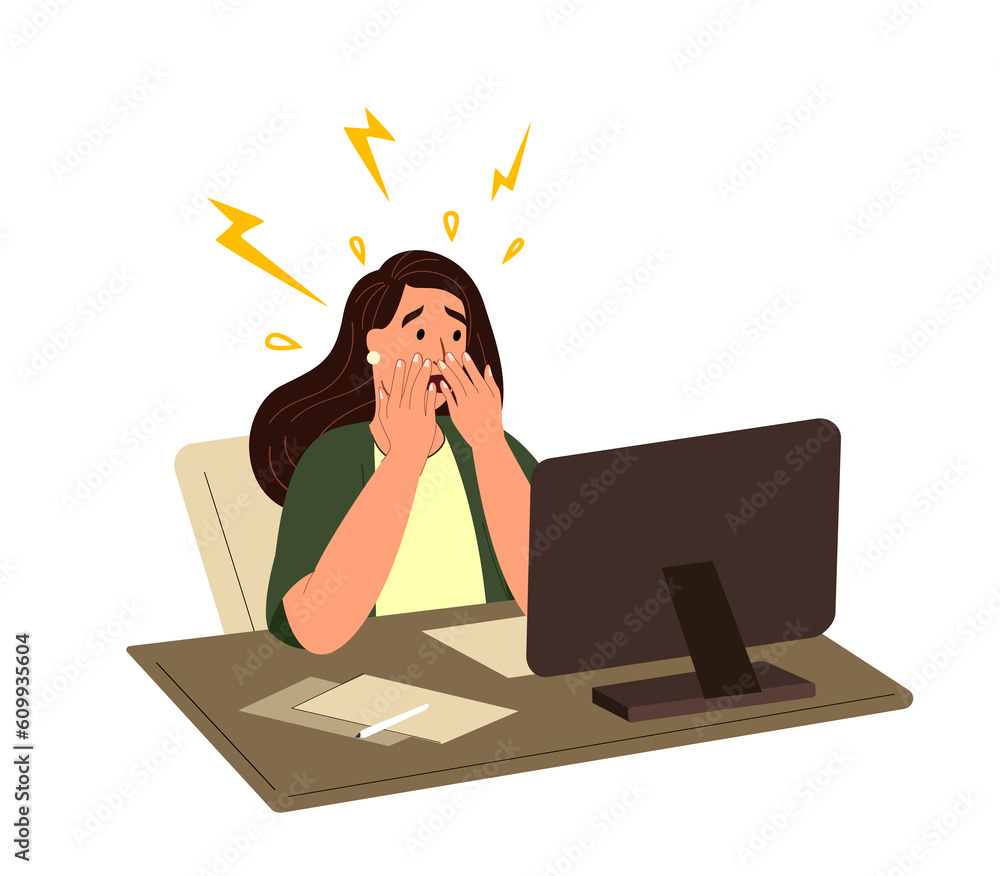 Woman Employee in stress, shock. Upset worried office worker at ...