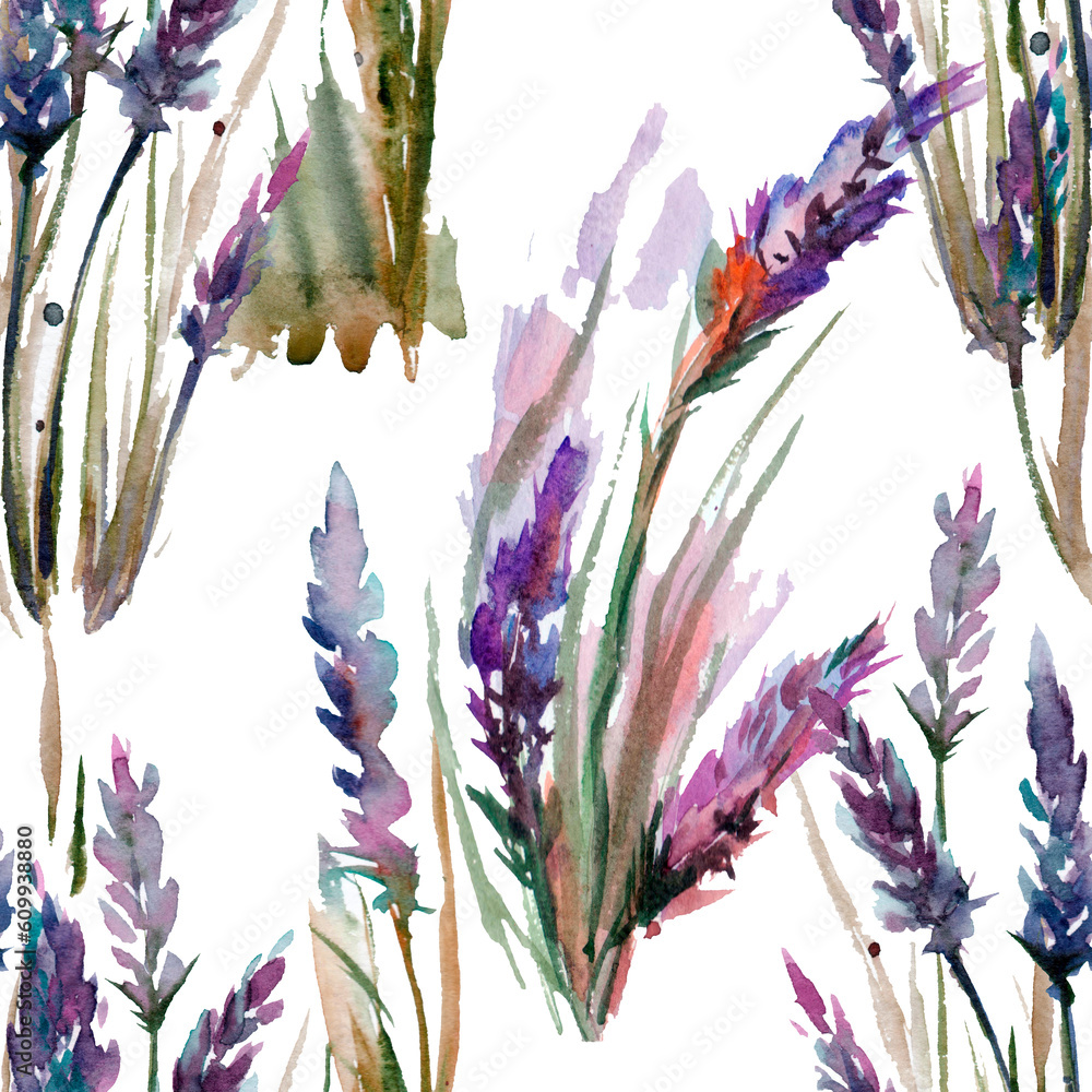 Lavender flowers seamless pattern isolated on white background ...