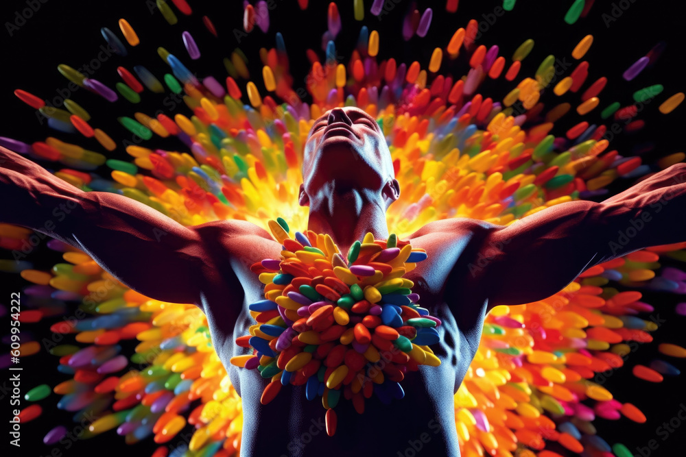 Body in Motion A close up of vibrant human form with vivid colored ...