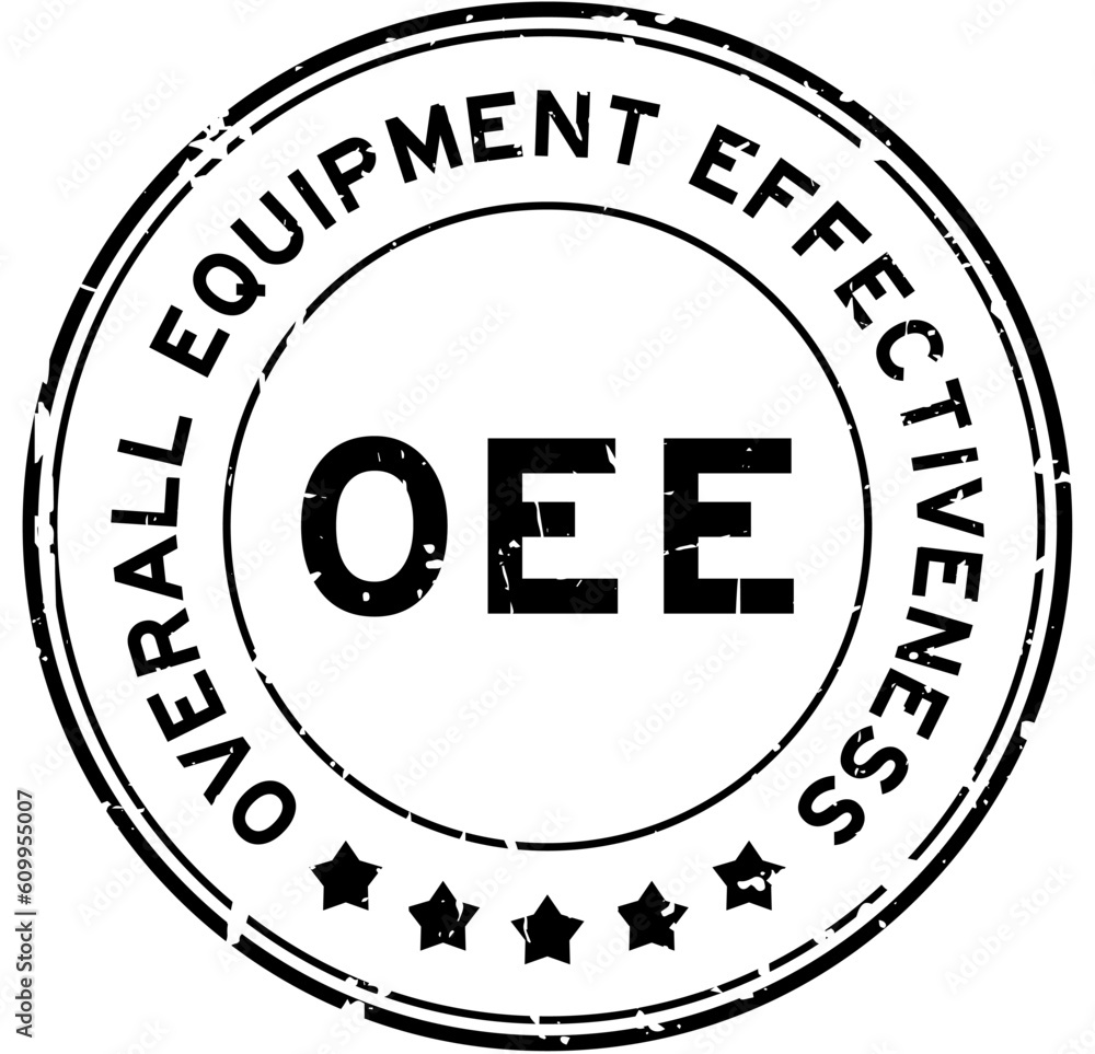Grunge black OEE overall equipment effectiveness word round rubber seal ...