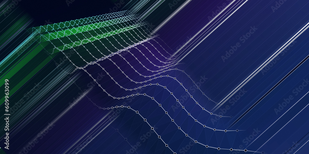 Abstract background graph wavy white lines with circles and lines on ...