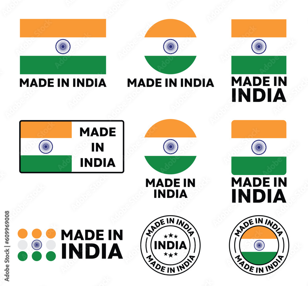 Made in india icon set. Indian made logo collection. Manufactured in ...