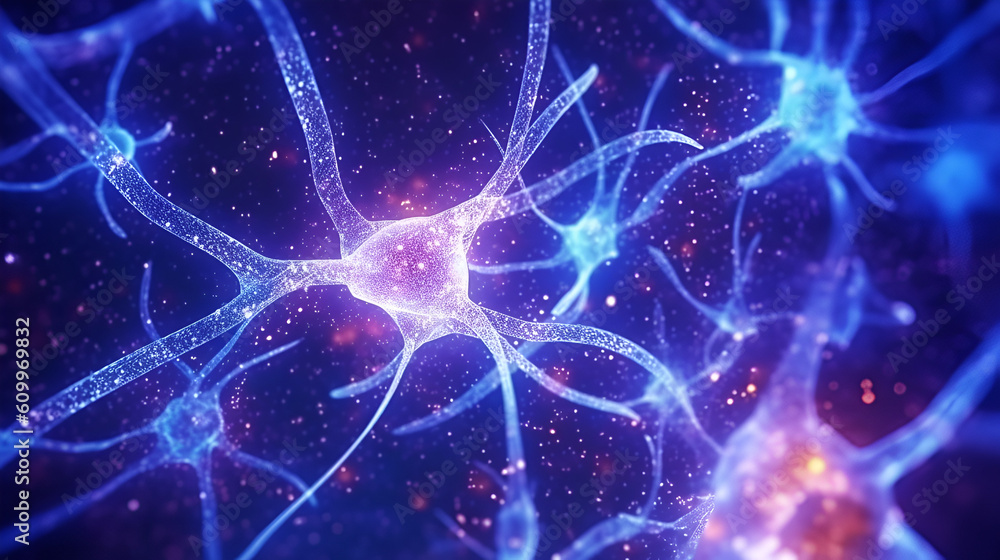 Active nerve cells. Neuronal network with electrical activity of neuron ...