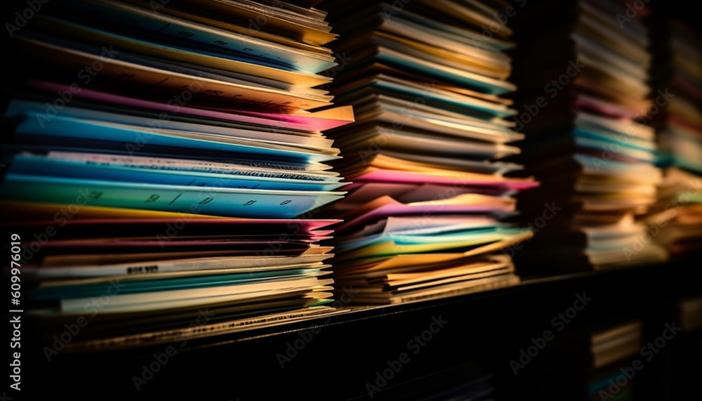 Large collection of paperwork stacked on messy desk causes stress ...