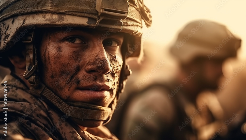 Brave army soldiers in camouflage uniform fighting for their country ...