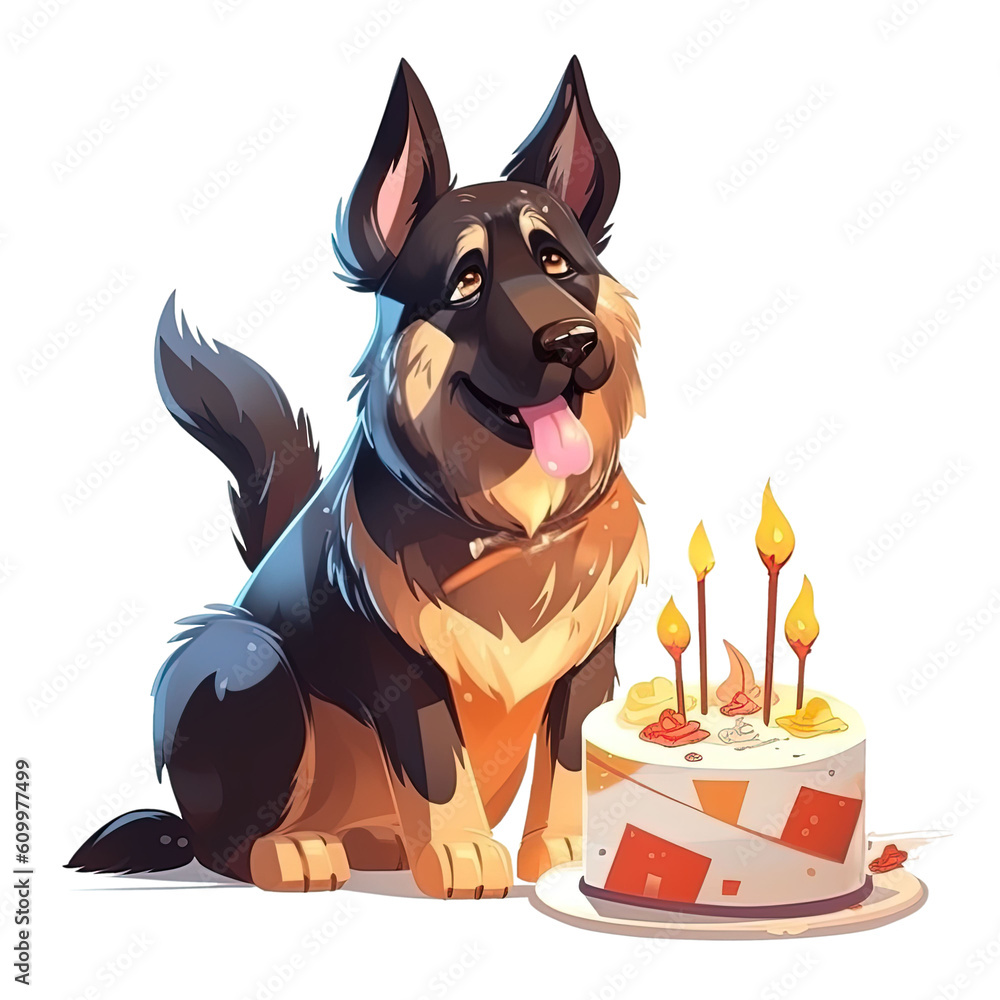 German shepherd and birthday cake clip art, cartoon german shepherd ...