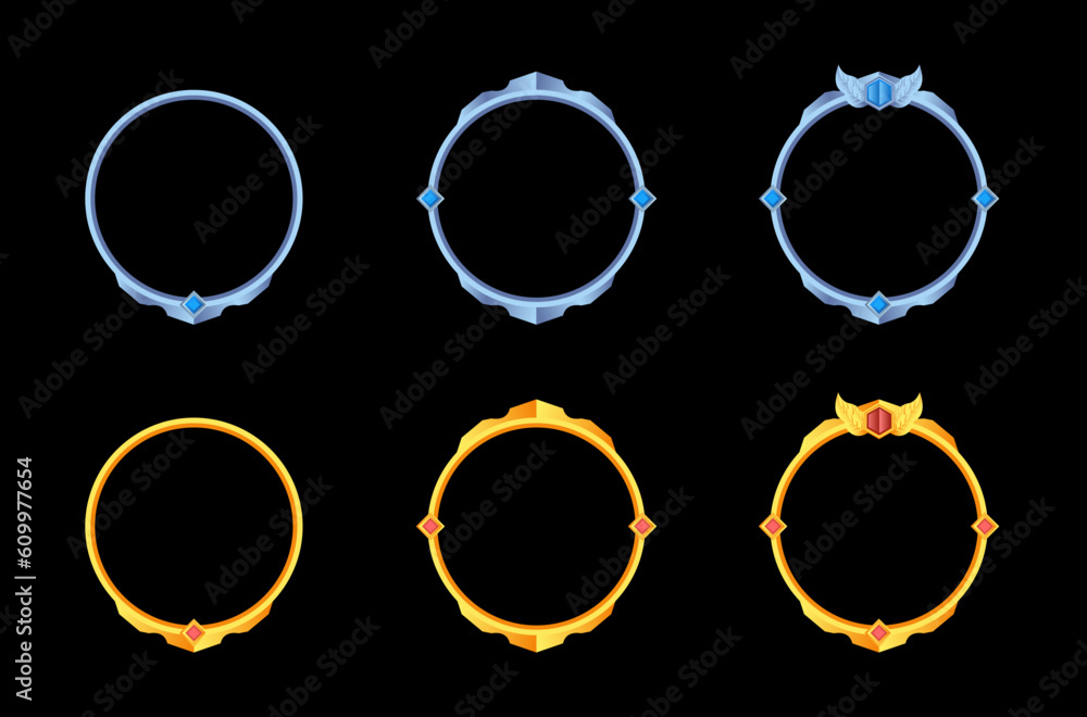 Vetor de set collection circle golden and silver frames for rpg game ...