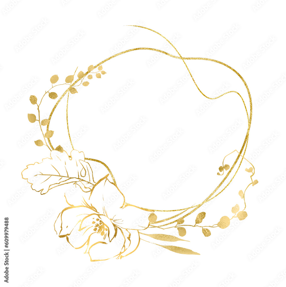Linear vector gold monograms and floral border, Design for invitations ...