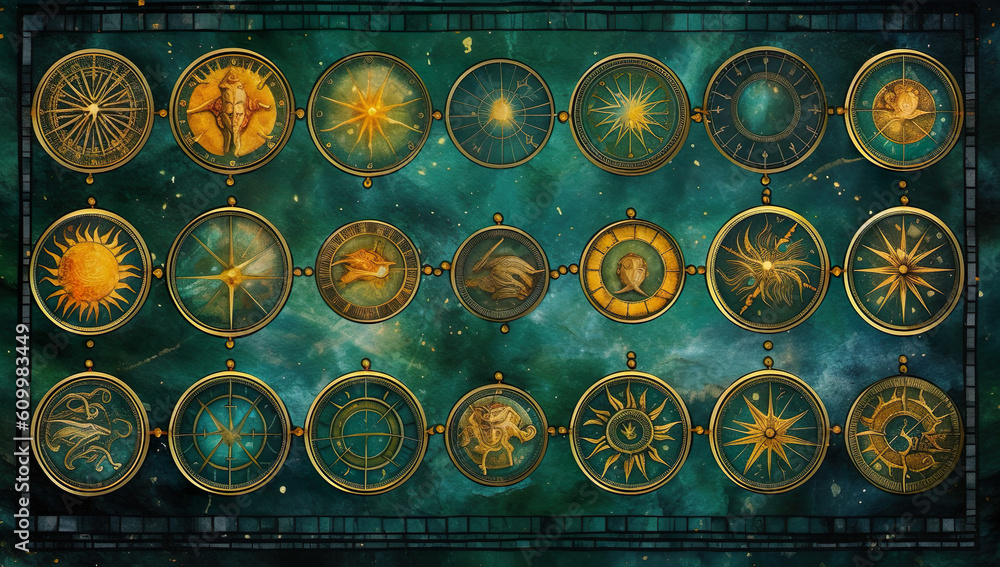Astronomical chart with zodiac signs. Zodiac background. Generative AI ...