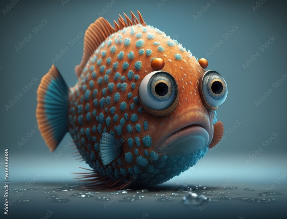 Funny fish character with big eyes Surprised emotion concept swimming ...