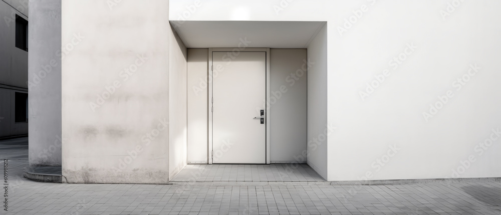 Front doors on street. Mockup with facade of a town building with ...