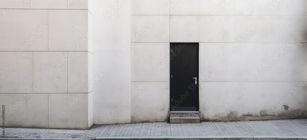 Front doors on street. Mockup with facade of a town building with ...
