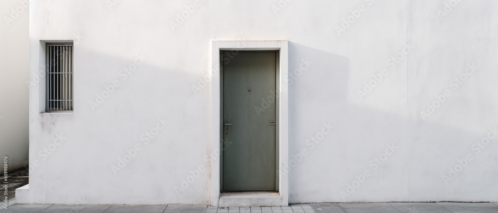 Front doors on street. Mockup with facade of a town building with ...