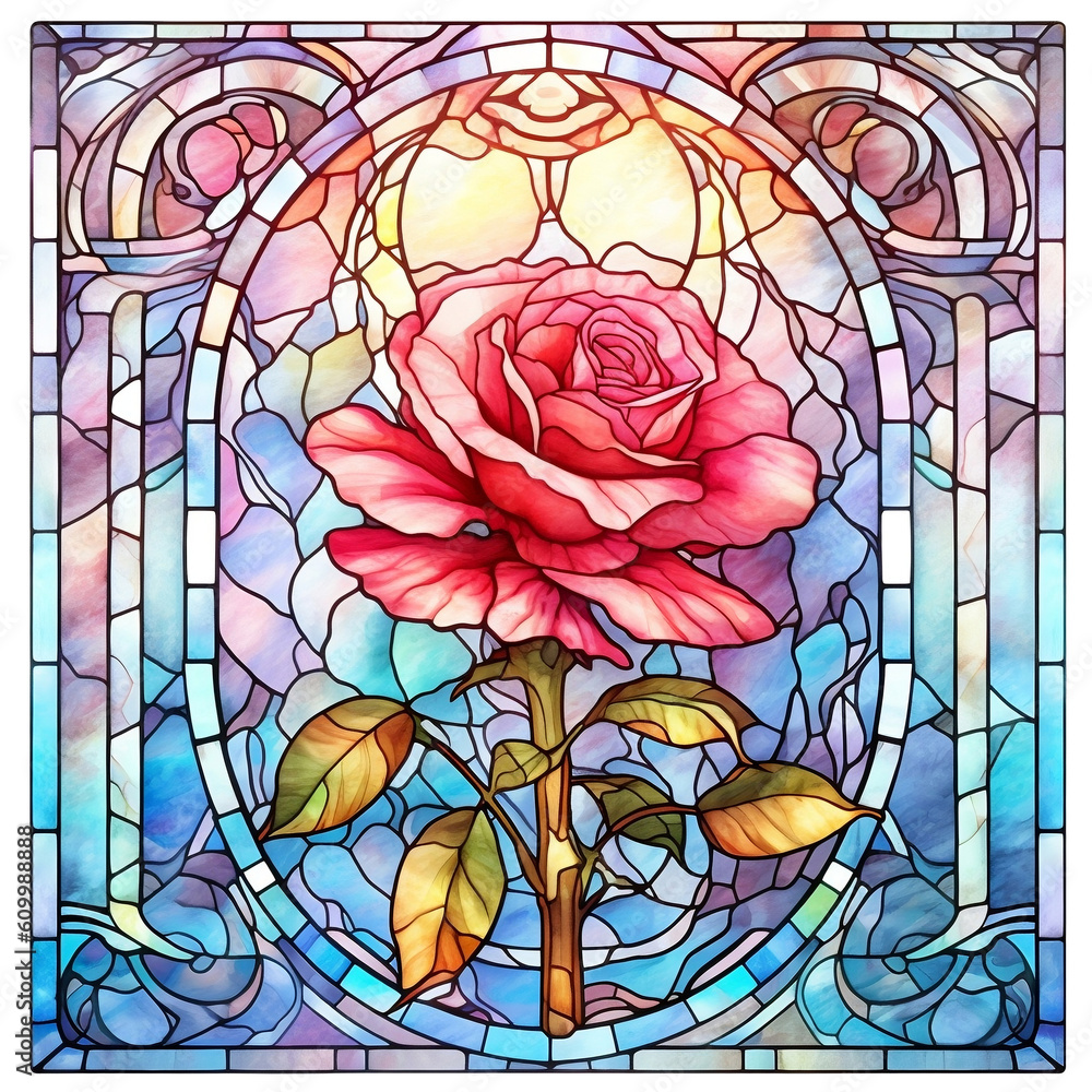 Stained Glass Rose Watercolor Clipart, Mosaic Art, Stained Glass Flower ...
