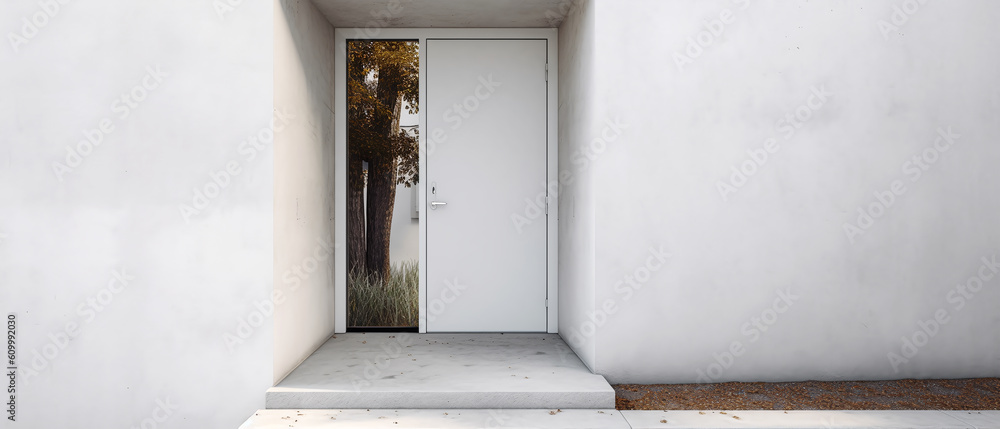 Front doors on street. Mockup with facade of a town building with ...