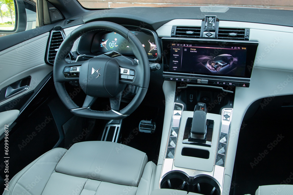 DS 7 E-Tense is a luxury hybrid electric vehicle produced by DS Automobiles. Stock Photo | Adobe ...