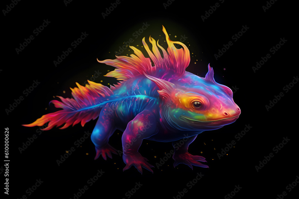 Surreal Beauty of an Axolotl - Vibrant Colors in Darkness - Generative ...