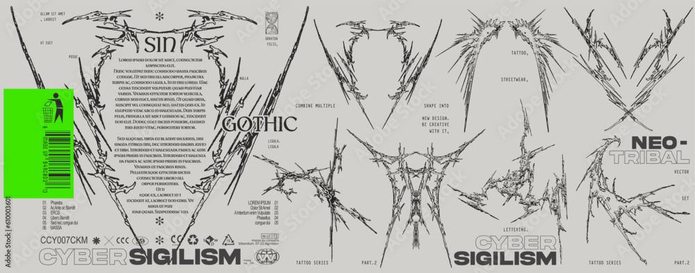 Neo tribal or cyber sigilism shape collection for tattoo, streetwear ...