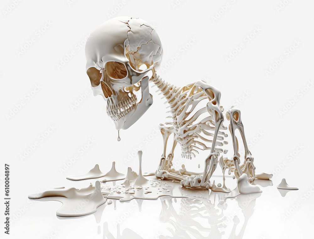 Human skeleton melting on a white background. Illustration created with ...