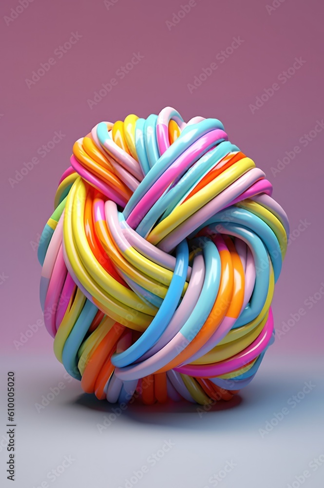 Random 3d abstract shape form made of tick colorful material on pastel ...