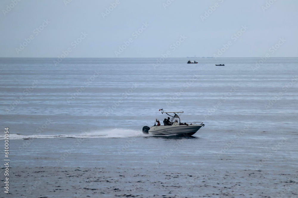 Saint-Jean-Cap-Ferrat, France - 01 June 2023: The boat sails at high ...