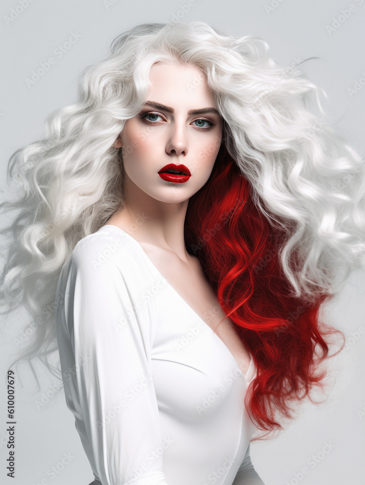 Young model with beautiful long hair for hair salon advertising. AI ...
