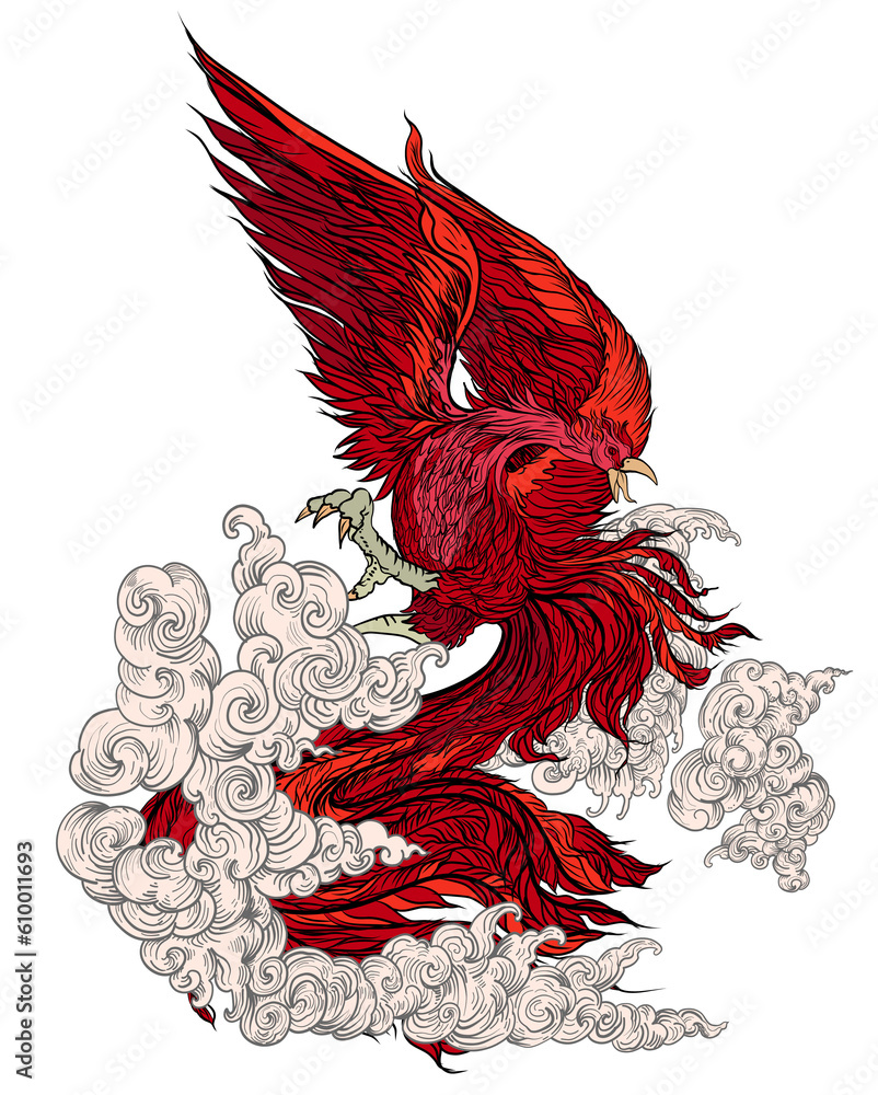 Phoenix Fire bird illustration and character design.Hand drawn Phoenix ...