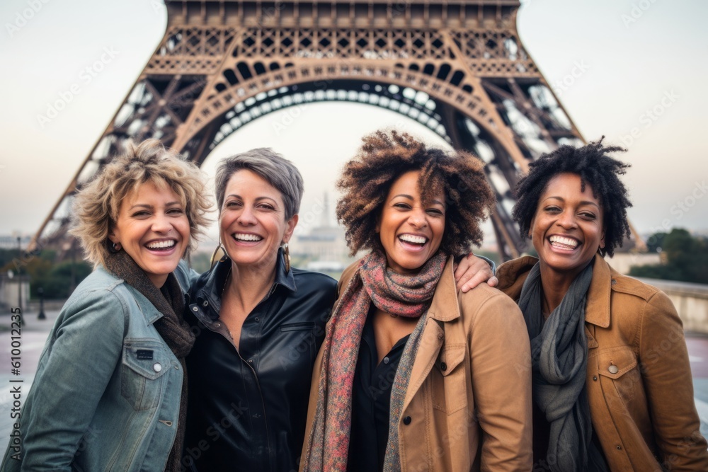 Group portrait photography of a grinning woman in her 40s that is ...