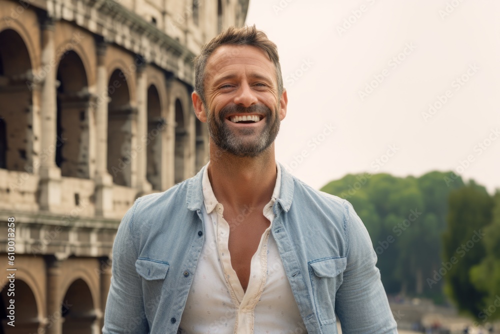 Portrait of handsome man in front of Colosseum in Rome, Italy Stock ...