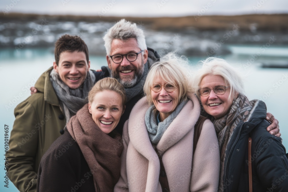 Group portrait photography of a satisfied woman in her 50s that is with ...
