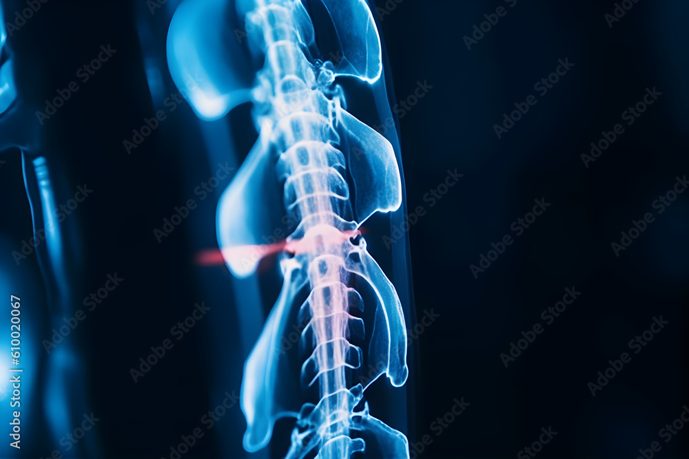 Blue toned x-rays on a black background in the hospital. The doctor ...