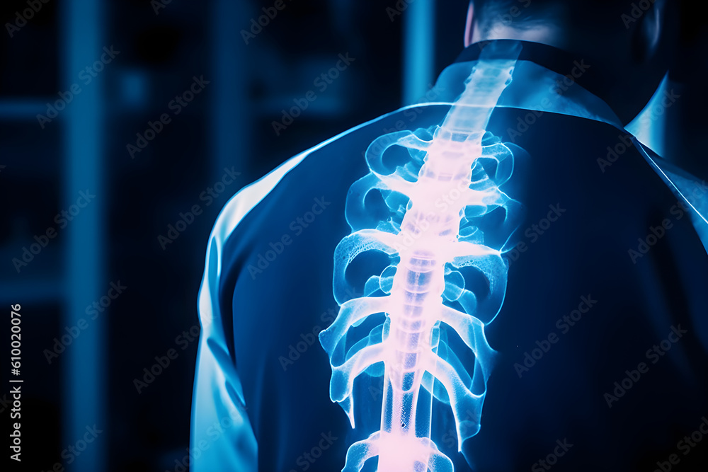 Blue toned x-rays on a black background in the hospital. The doctor ...