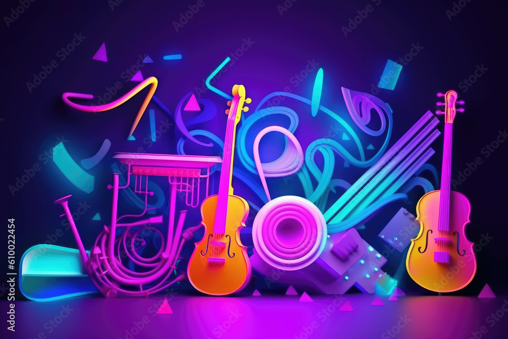 Colorful neon background musical style theme abstract musical ...