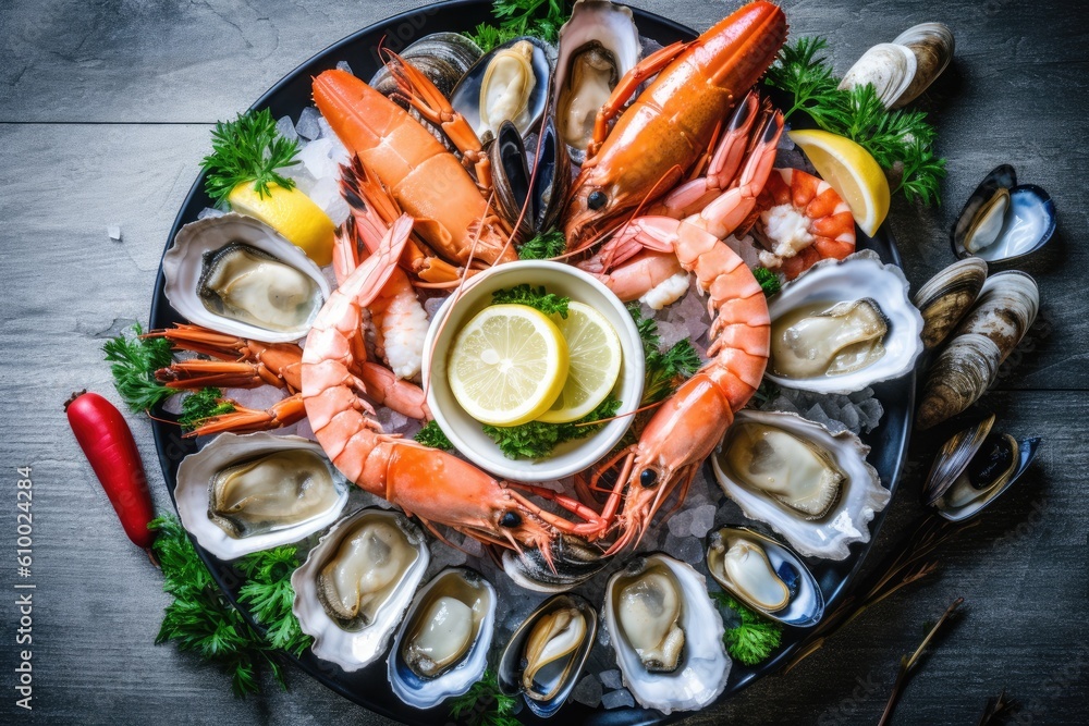 stock photo of A plateau de fruits de mer is a seafood Food Photography ...