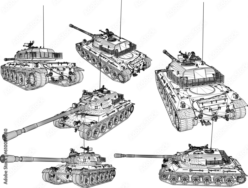 Sketch vector illustration of a tank with combat war weapons ready to ...