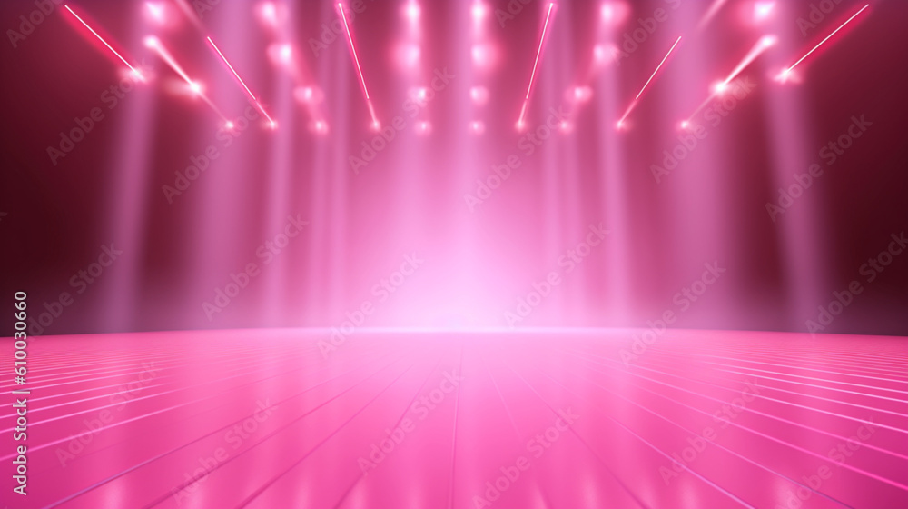 Empty pink stage or podium for product presentation, gold yellow ...