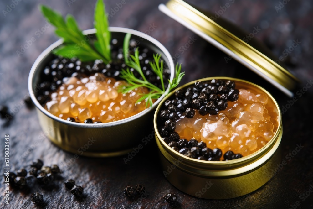 stock photo of caviar on the can flat lay Food Photography AI Generated ...