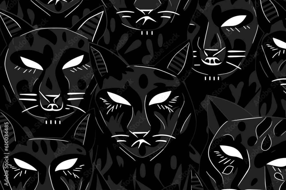 Doodle inspired Black Panther pattern pattern, cartoon sticker, sketch ...
