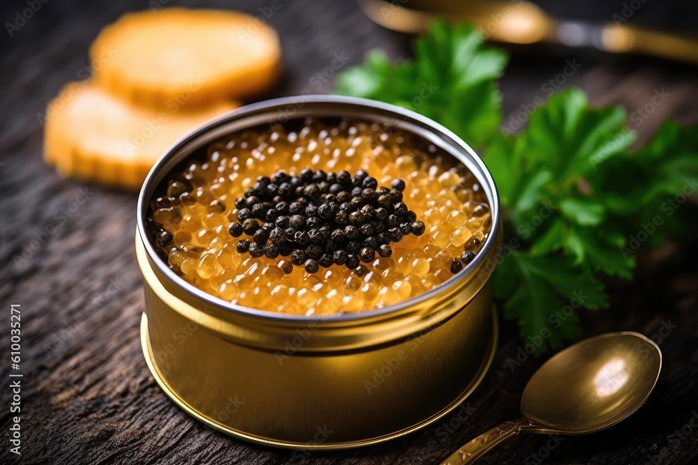 stock photo of caviar on the can flat lay Food Photography AI Generated ...