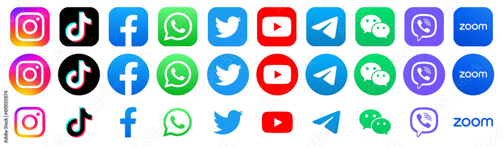 Instagram, TikTok, Facebook, Whatsapp, Twitter, YouTube, Telegram, Zoom ...