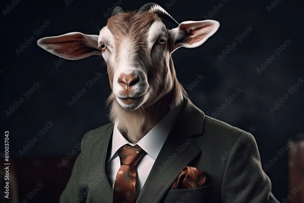 Portrait of a Goat dressed in a formal business suit, generative AI ...