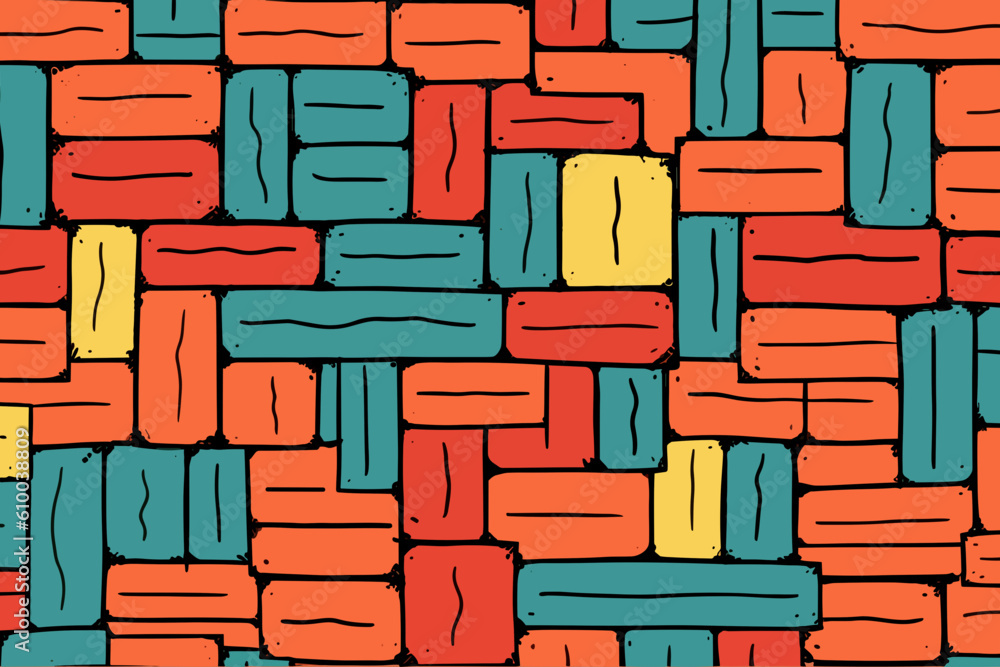 Doodle inspired Brick walls pattern pattern, cartoon sticker, sketch ...
