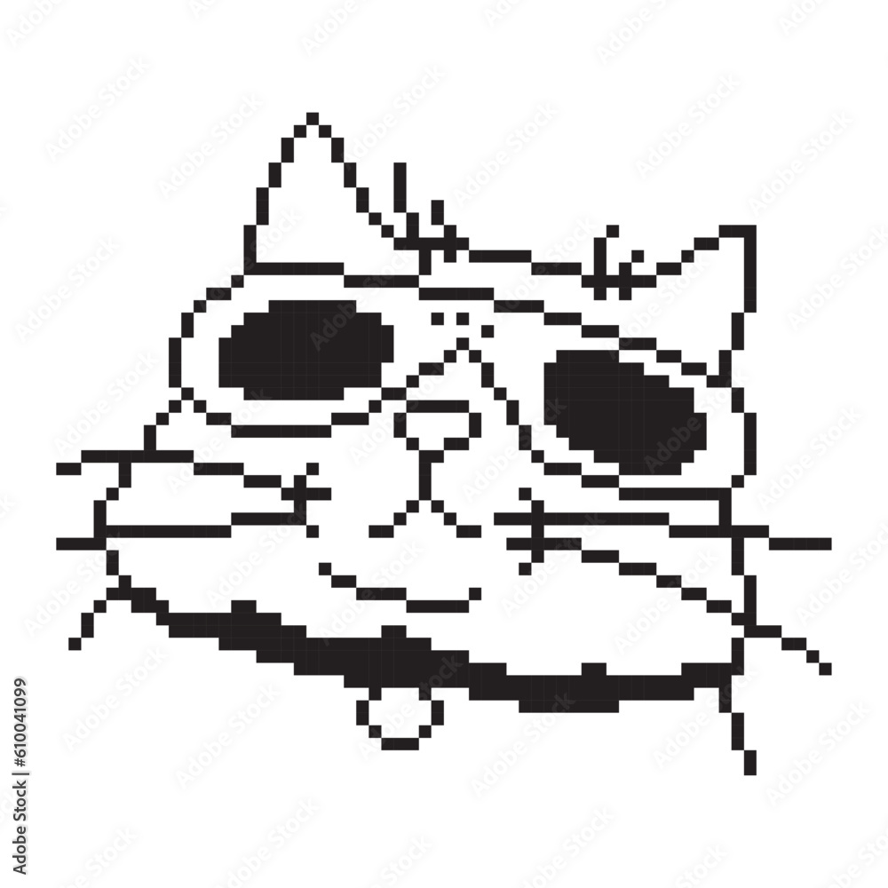 Drawing Of Cute Cat With Glasses Pixel Art Meme Stock Vector Adobe Stock