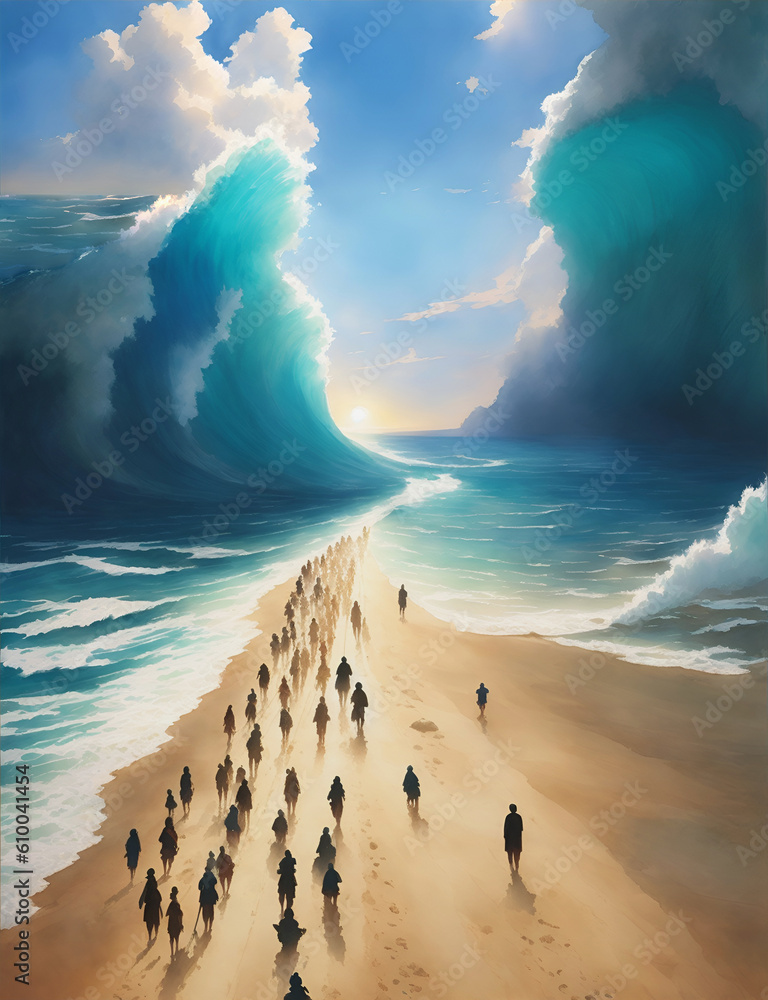 israelites crossing the red sea biblical exodus people passing through ...