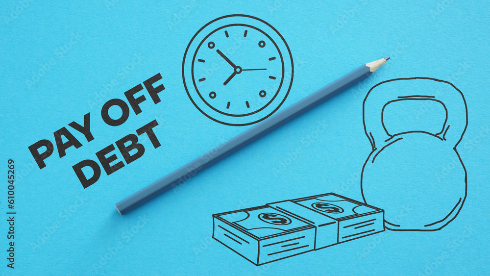Foto de Pay off debt is shown using the text and picture of dollars do ...