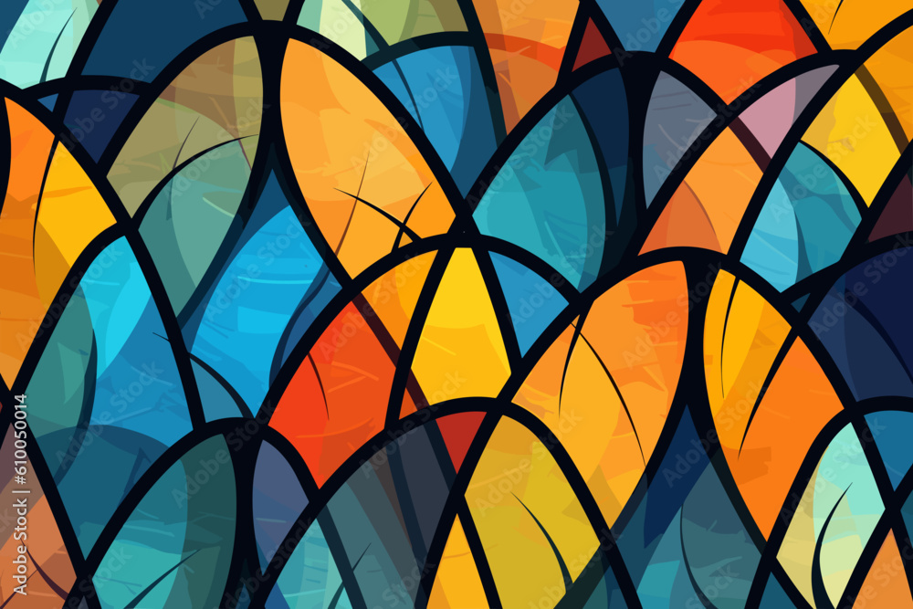 Doodle inspired Stained glass windows pattern pattern, cartoon sticker ...