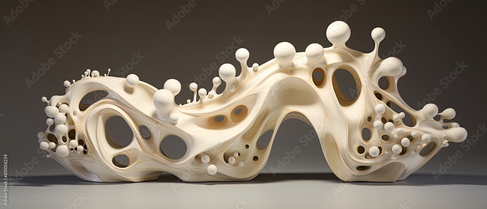 A sculptural composition where liquid elements intertwine and merge ...