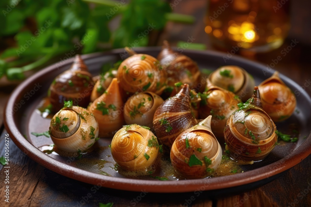 stock photo of escargot ready to eat in the plate Food Photography AI ...