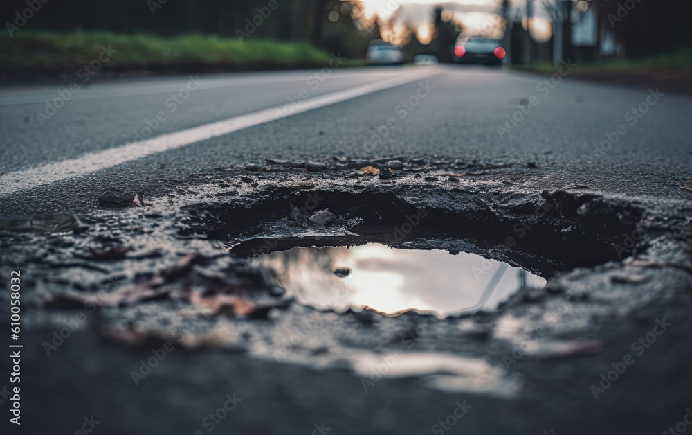 pothole on the road created with Generative AI technology Stock ...